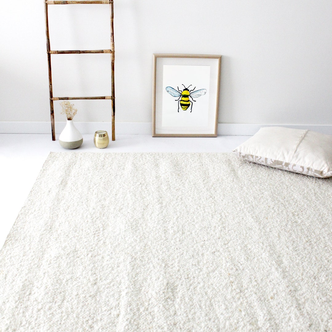 White-off Wool Rug.white Scandi Rug.wool Handwoven Rug. Rug for Living ...