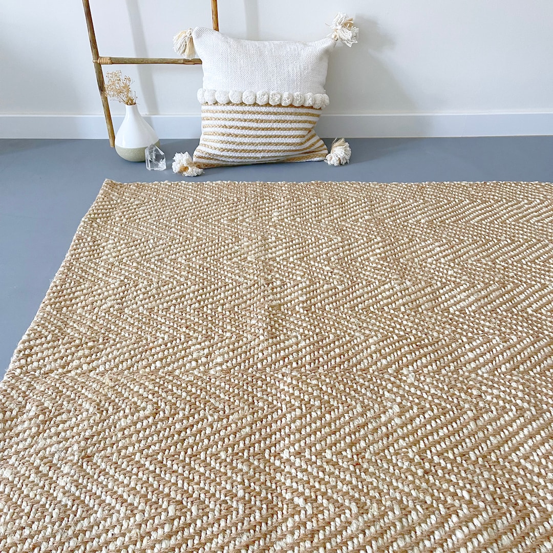Natural Jute Rug With White Touch.ecological Two-tone Rug.vegan Rug ...