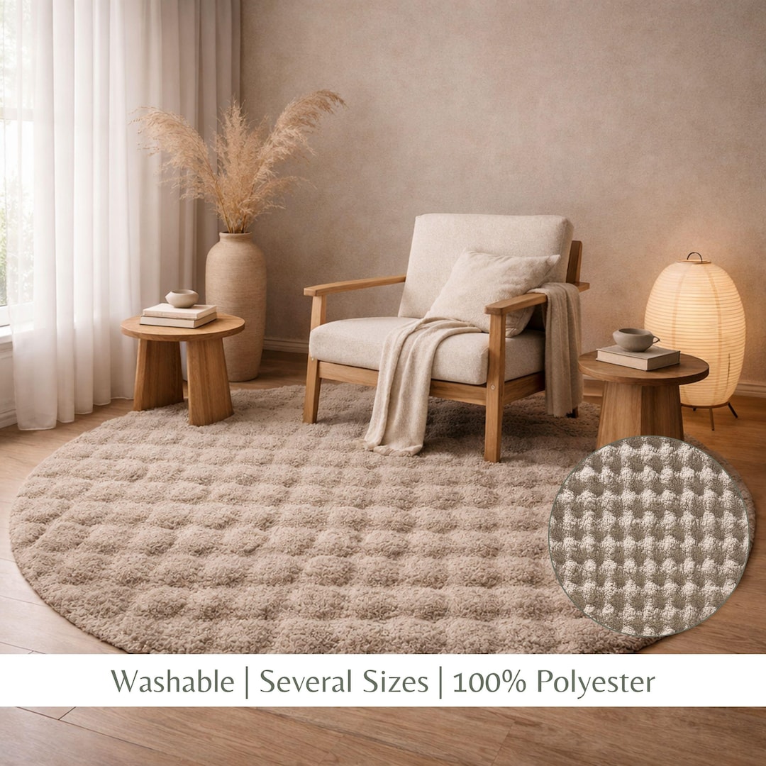 Round Area Brown Washable Plush Bubble Rug: Fluffy Polyester Carpet for ...