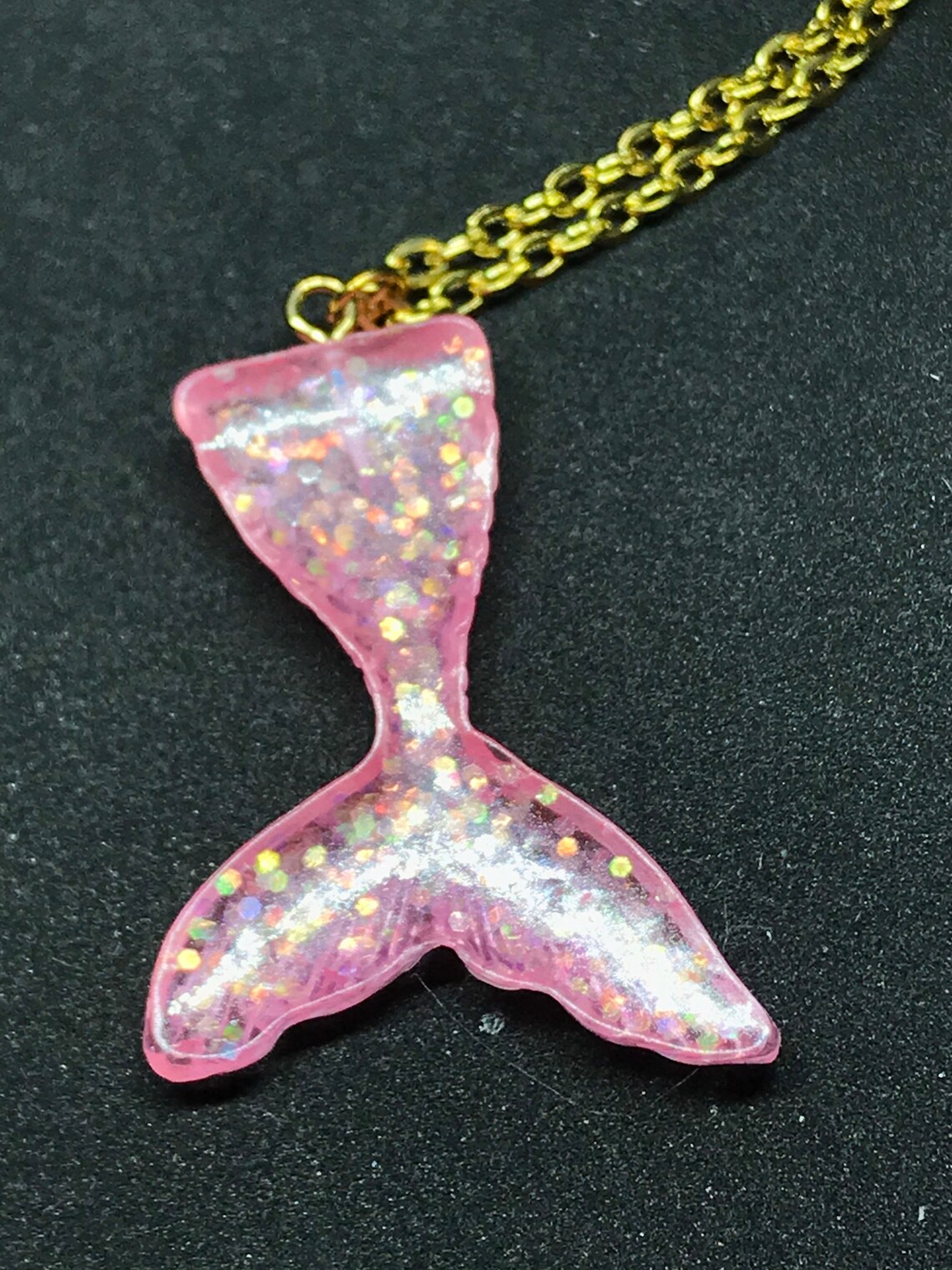 Pink Glitter Mermaid Tail Necklace. Mermaid pendant necklace. | Etsy