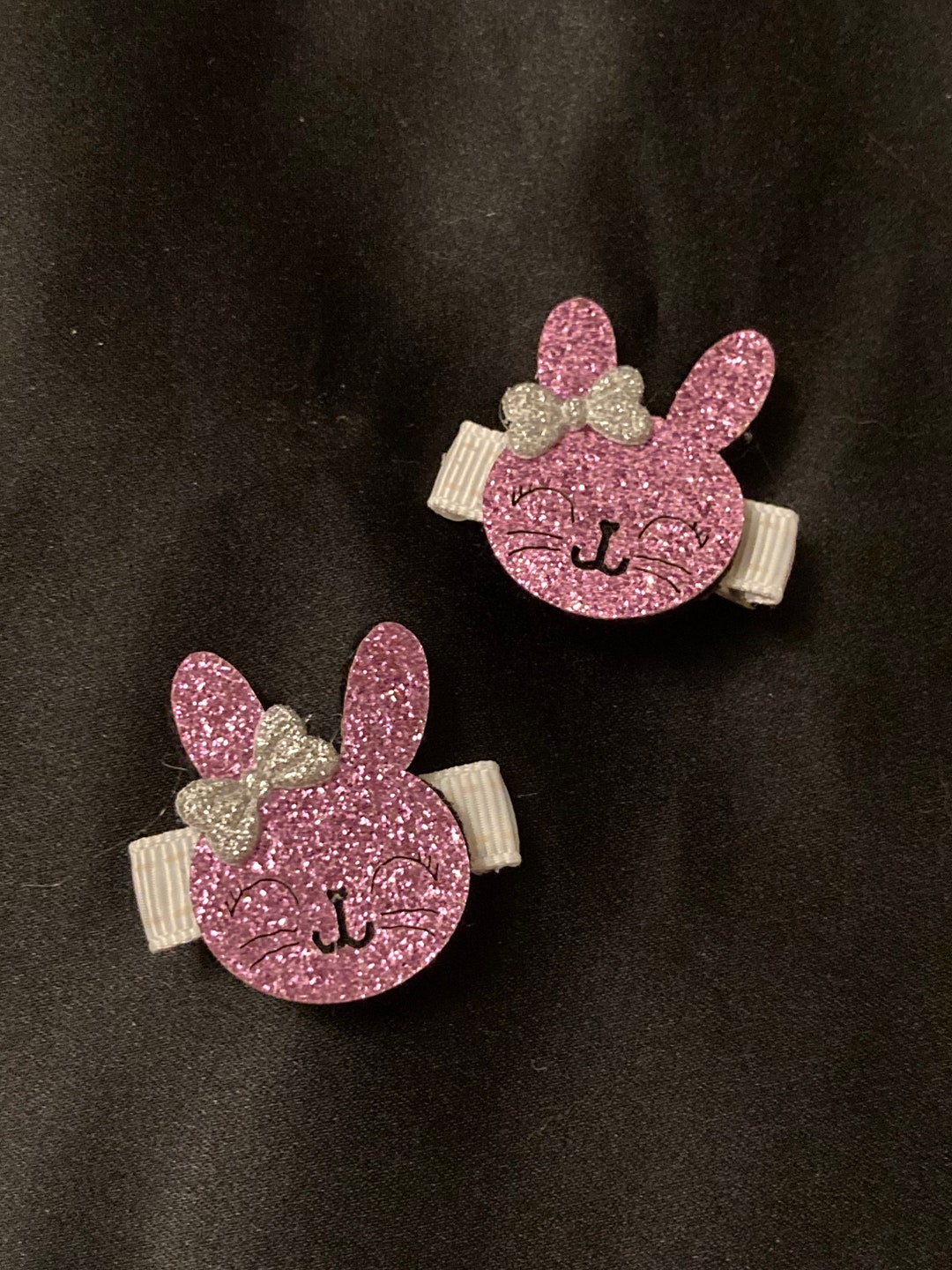 Pink Glitter Rabbit Hair Clips, Pair of Rabbit Hair Clips, Bunny Hair ...