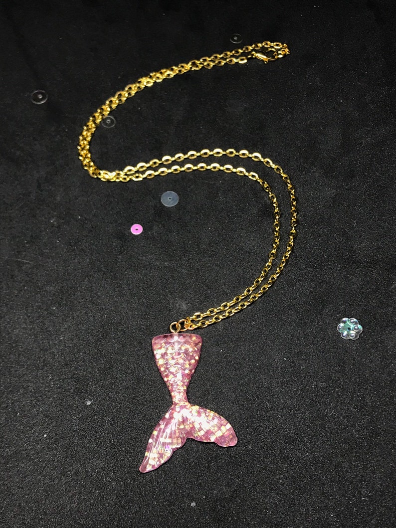 Pink Glitter Mermaid Tail Necklace. Mermaid Pendant Necklace. | Etsy
