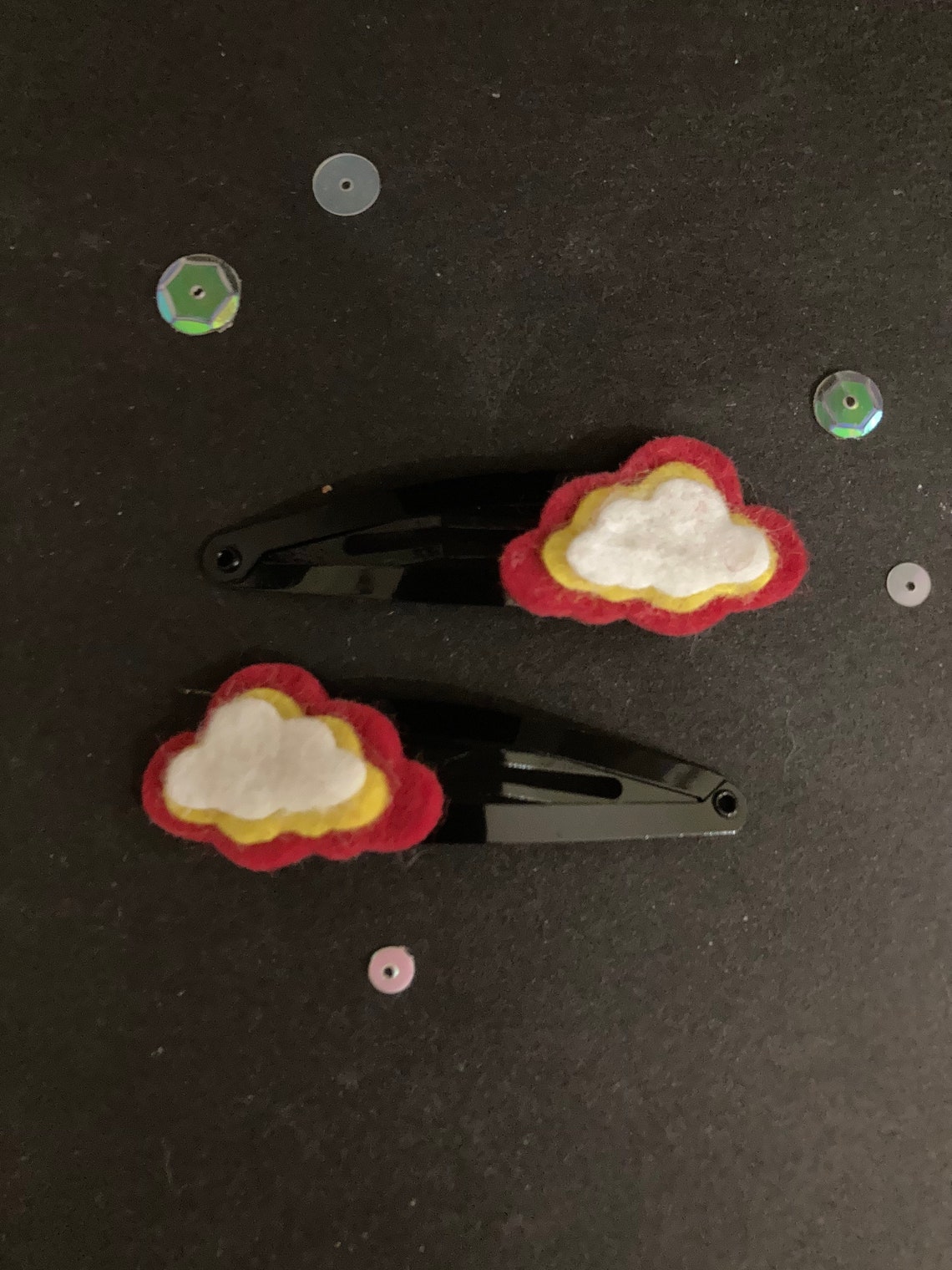Felt Cloud Hair Clips Kids hair accessory Red yellow & white | Etsy