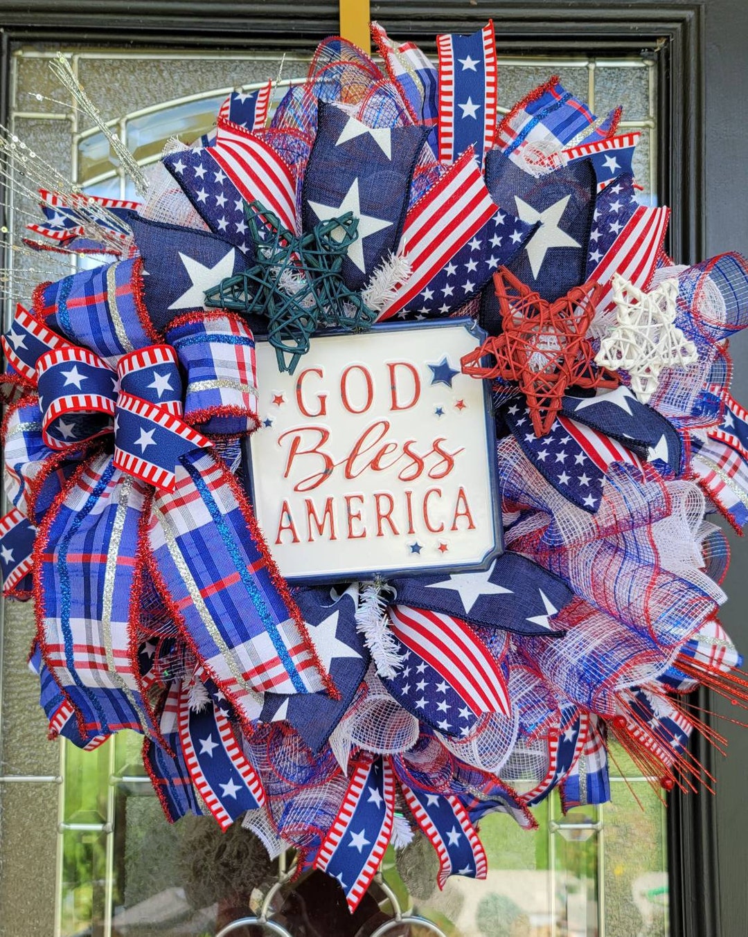 Patriotic Wreath God Bless America Red ,white and Blue ,stars - Etsy