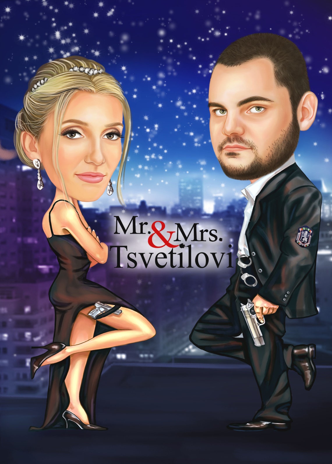 Mr And Mrs Smith Theme Portrait Custom Portrait Custom Etsy