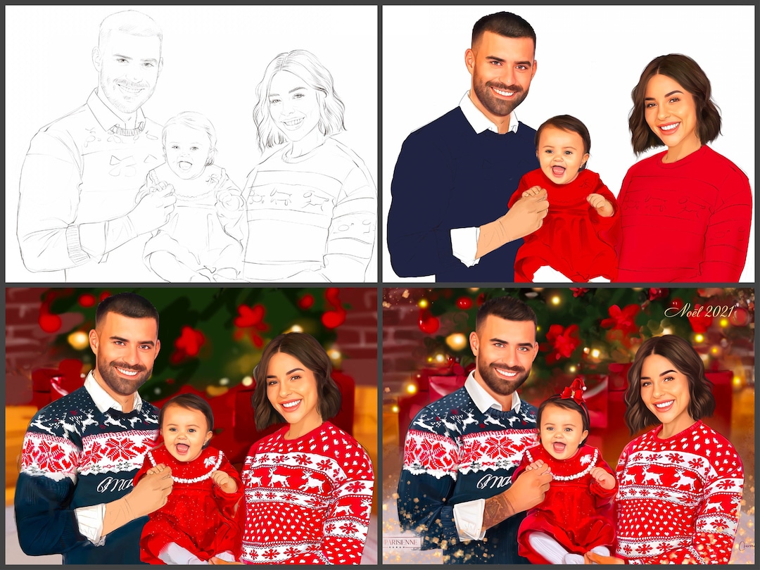 Christmas Portrait, Personalized Christmas Portrait, Custom Couple ...