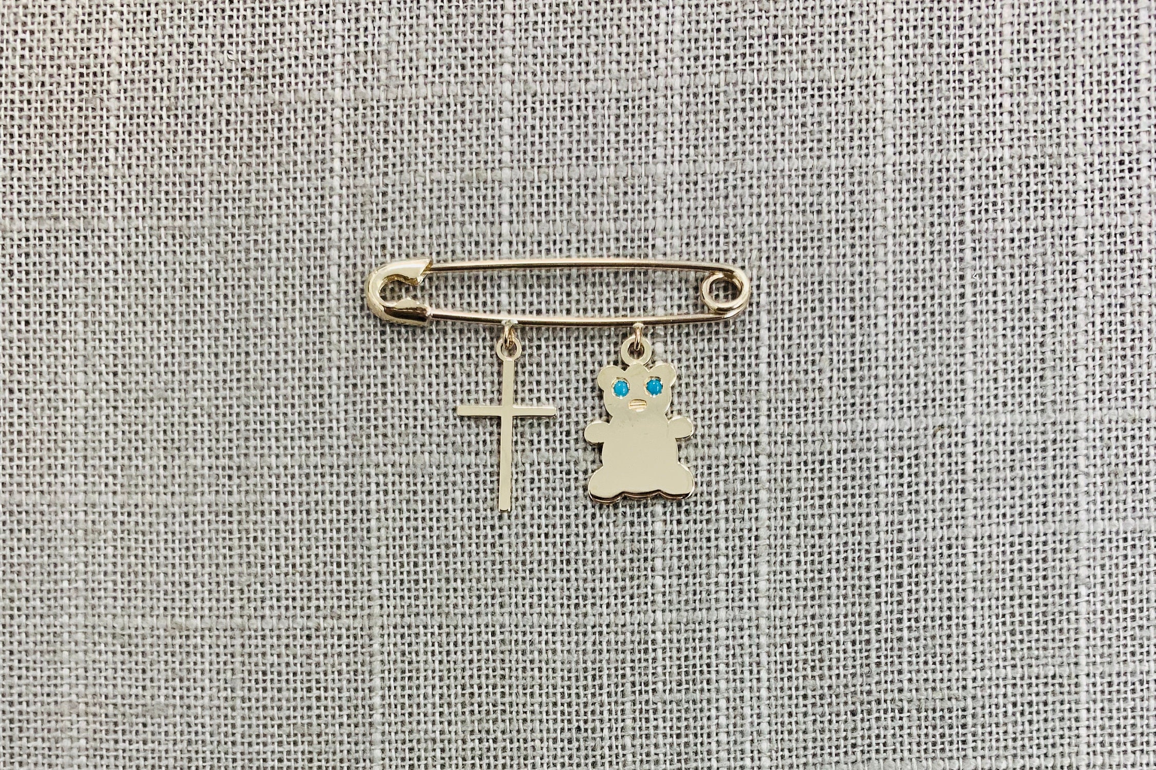 14K Gold Blessings Pin TEDDY and CROSS Baby Gift - Etsy