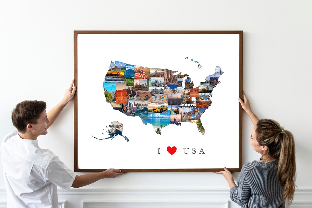 USA Adventure Photo Collage Map – Unique Vacation Memory Display ...