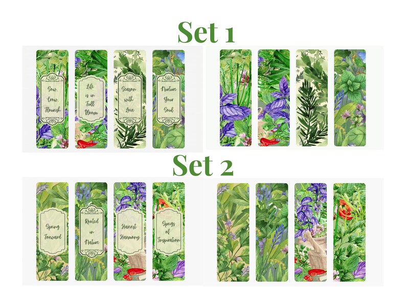 Set of 16 Printable Bookmarks, HERB GARDEN Watercolor Garde, Spring ...
