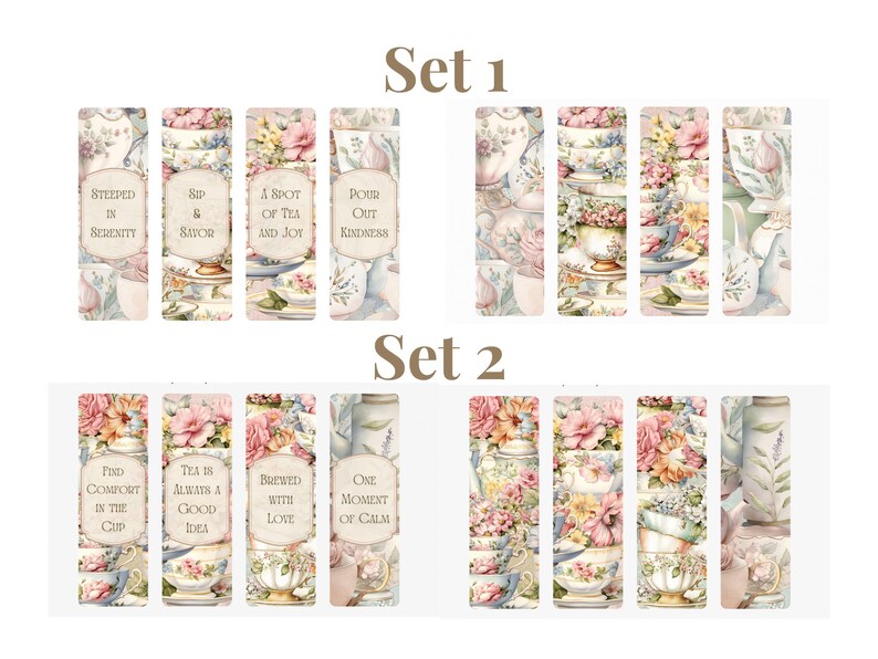 Set of 16 Printable Bookmarks, Tea Party Whimsy Vintage Design, Spring ...