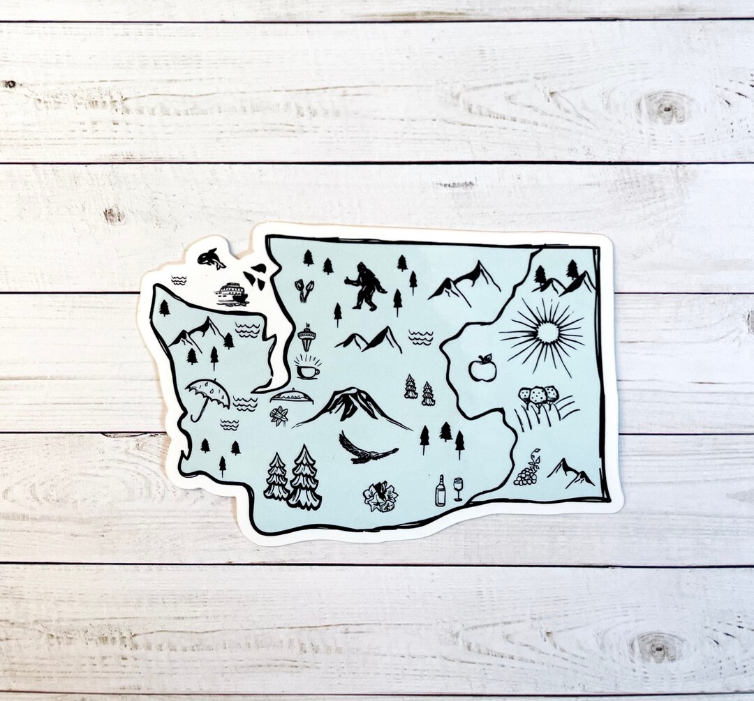 Sticker/wa State Map/pnw Sticker/tacoma Art - Etsy