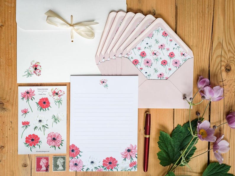 Letter Writing Paper Set With Stickers | Floral Letter Writing Set ...