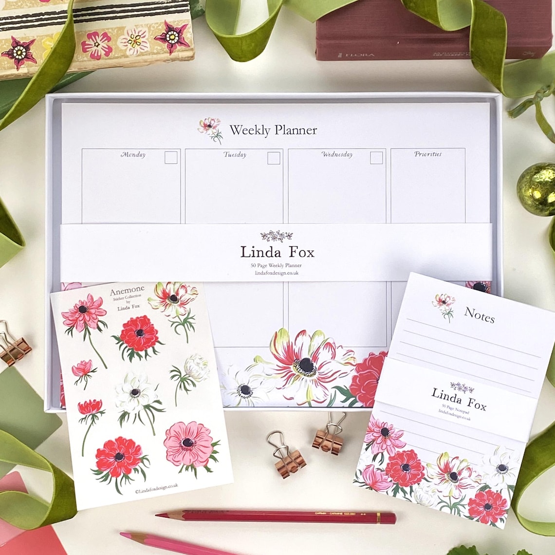 Floral Stationery Gift Set: Weekly Planner, Notepad & Stickers - Etsy
