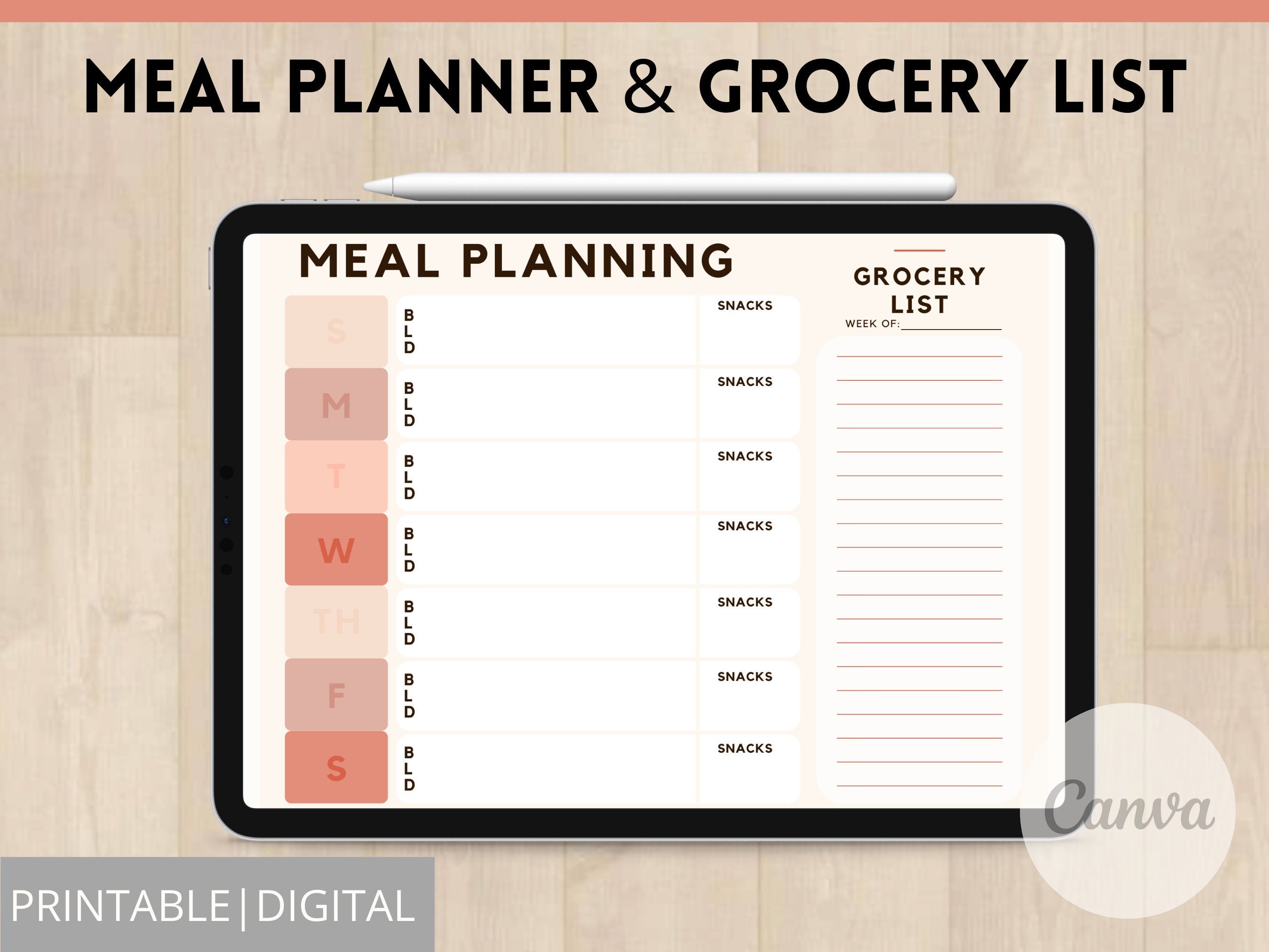 Weekly Meal Planner Template + Grocery List | Meal Planning Template ...