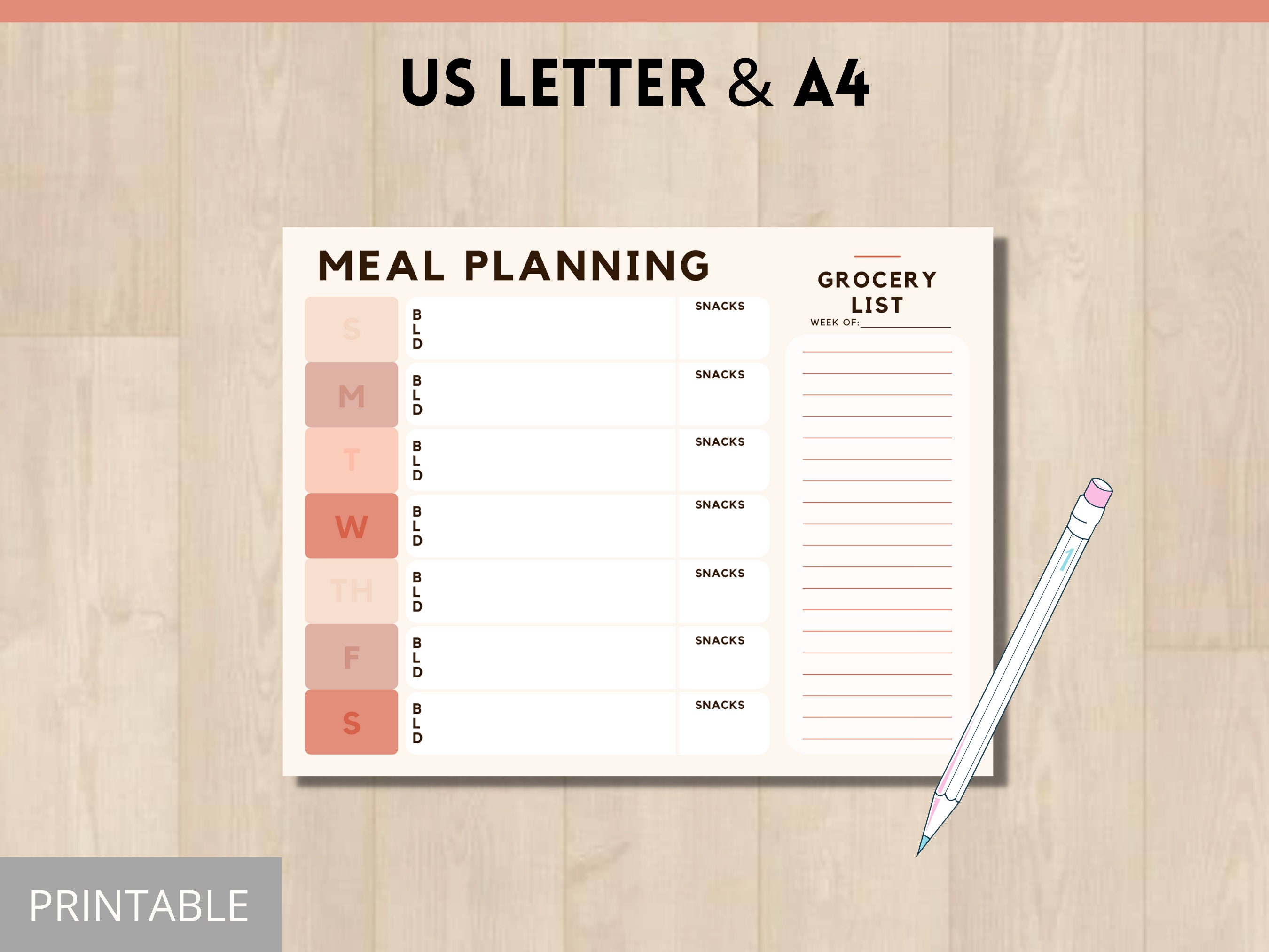 Weekly Meal Planner Template + Grocery List | Meal Planning Template ...