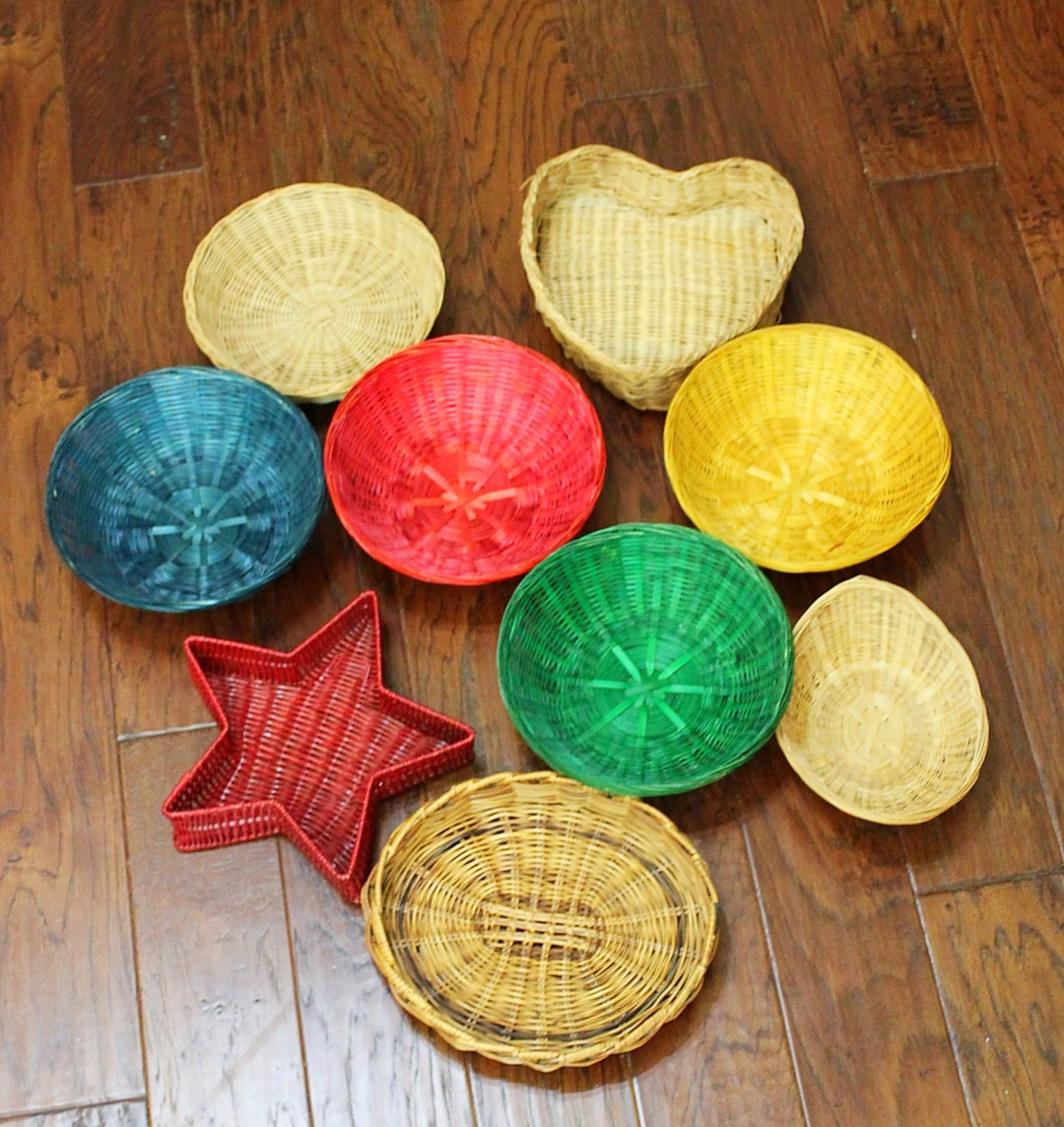 Set of Nine Beautiful and Colorful Wicker Baskets - Etsy