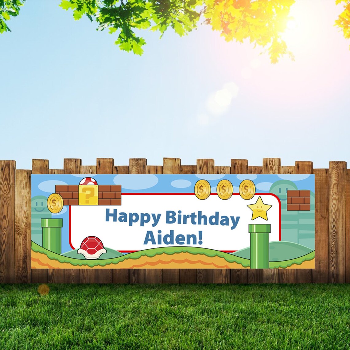 Large Super Mario Birthday Party Banner Banner and Signs for - Etsy