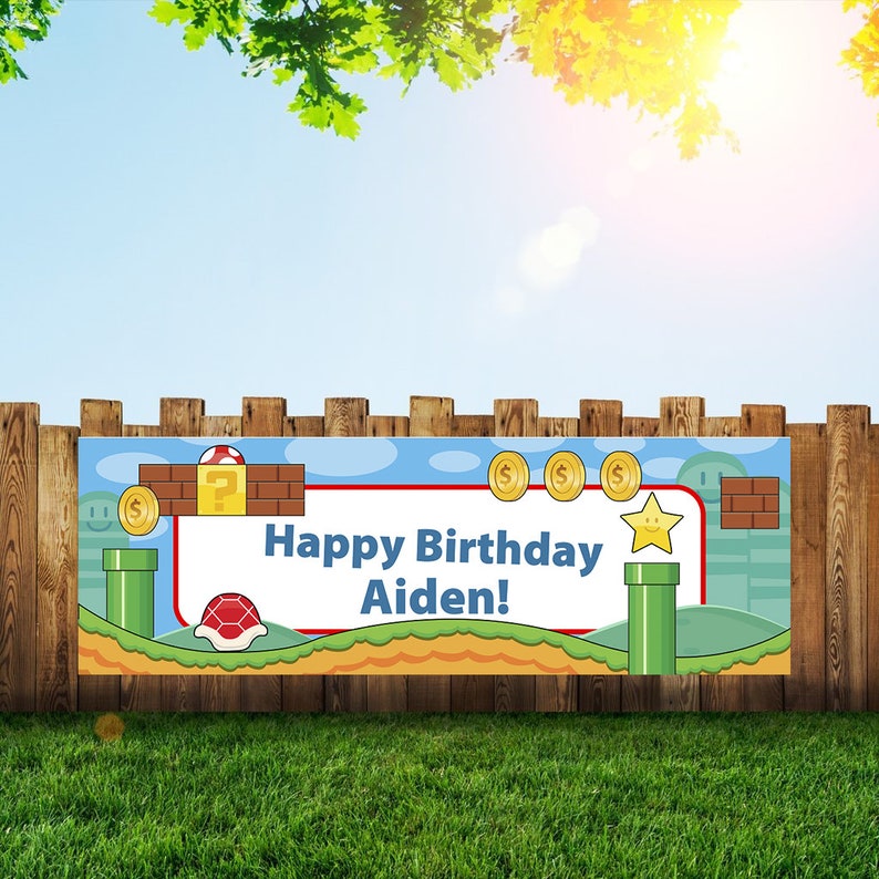 Large Super Mario Birthday Party Banner Banner and Signs for - Etsy