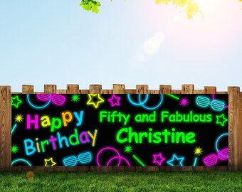 Neon Birthday Banner | Etsy
