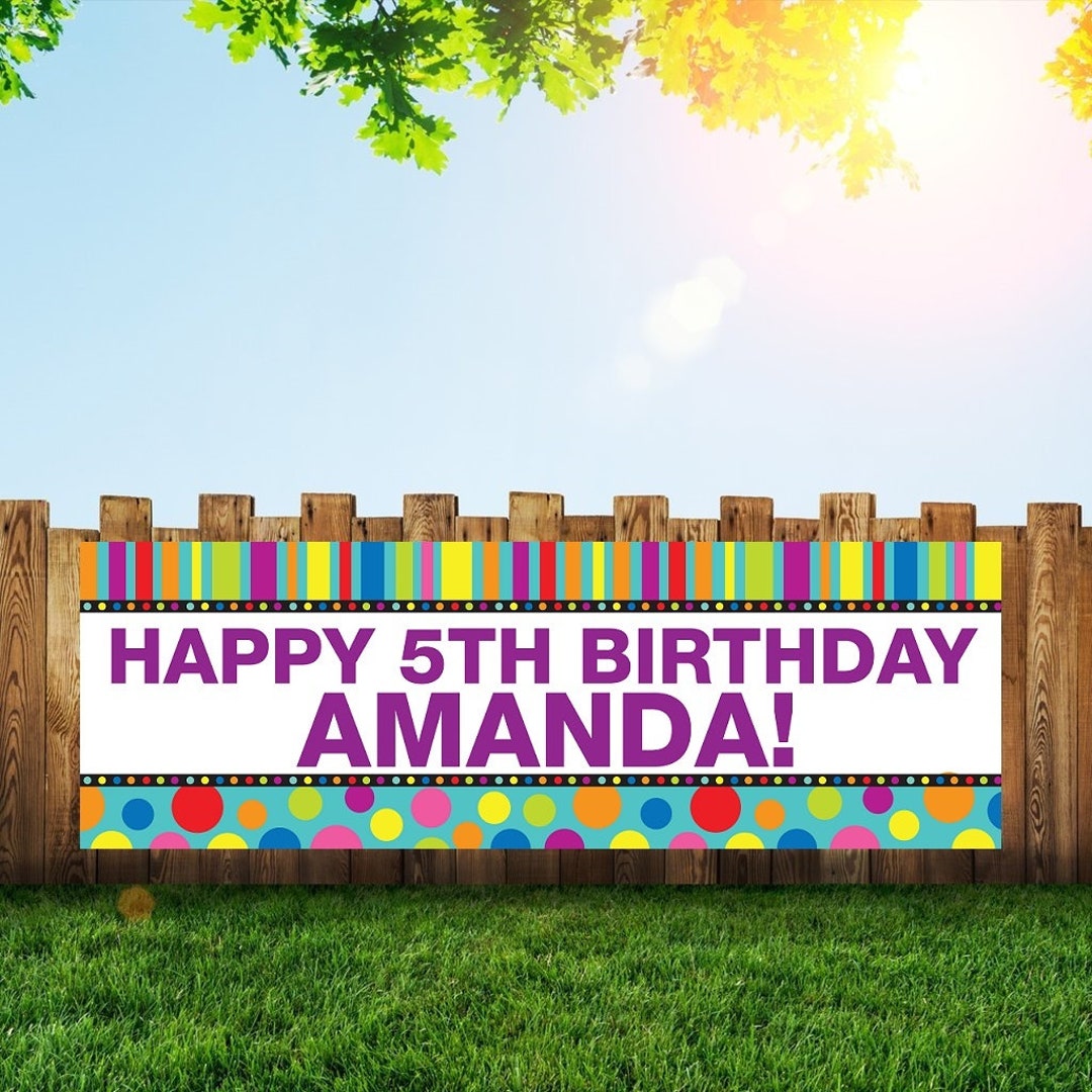 Large Polka Dot Stripe Birthday Banner and Signs 6x2 With - Etsy