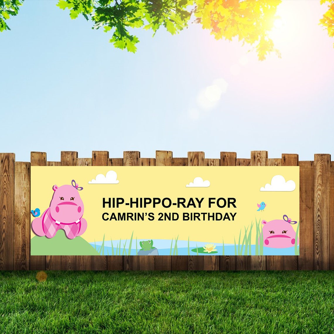 Large Pink Hippo Baby Birthday Party Banner and Signs for Kids | Etsy
