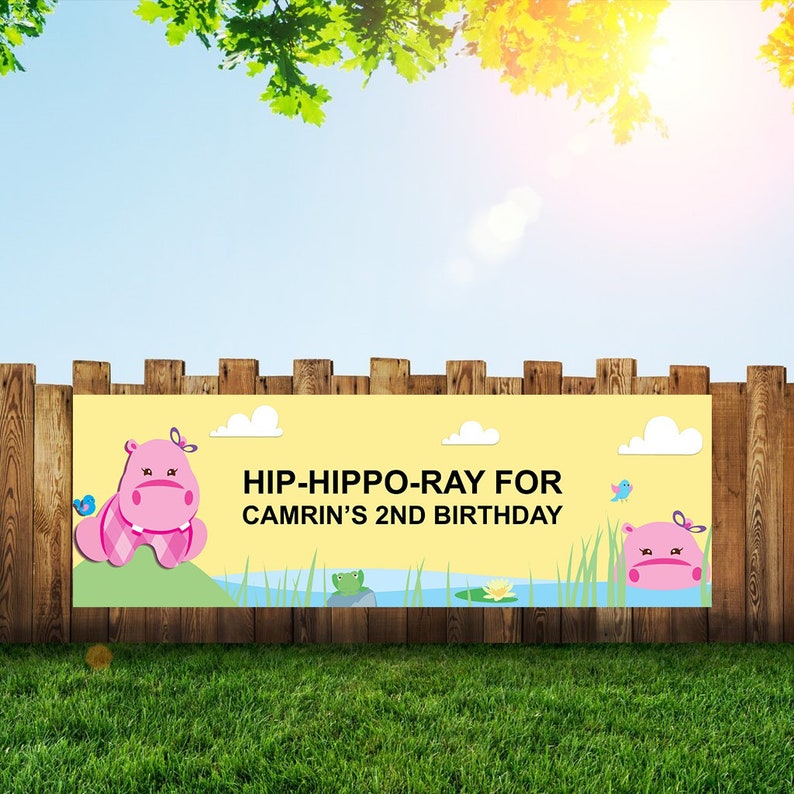 Large Pink Hippo Baby Birthday Party Banner and Signs for Kids - Etsy