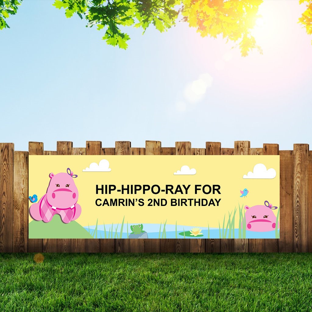 Large Pink Hippo Baby Birthday Party Banner and Signs for Kids | Etsy
