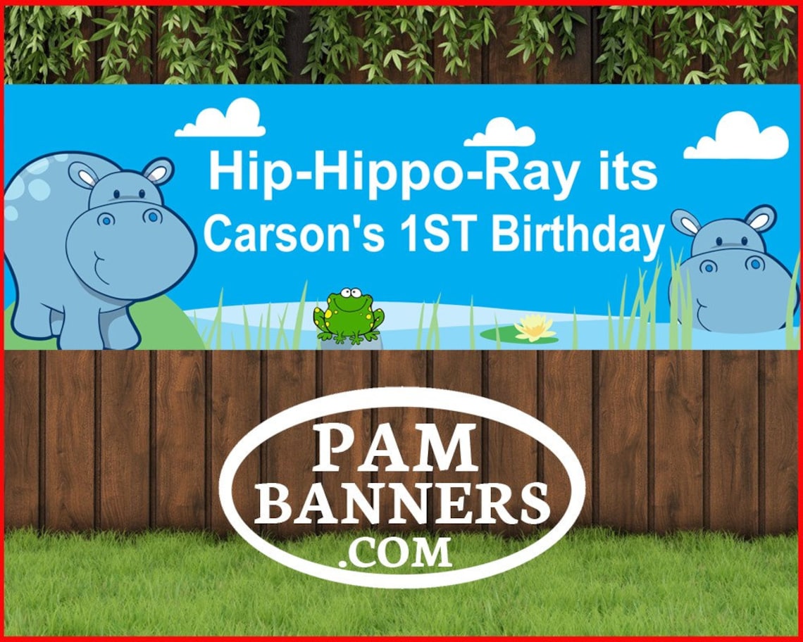 Large Blue Hippopotamus Birthday Party Banner and Signs 6x2 | Etsy