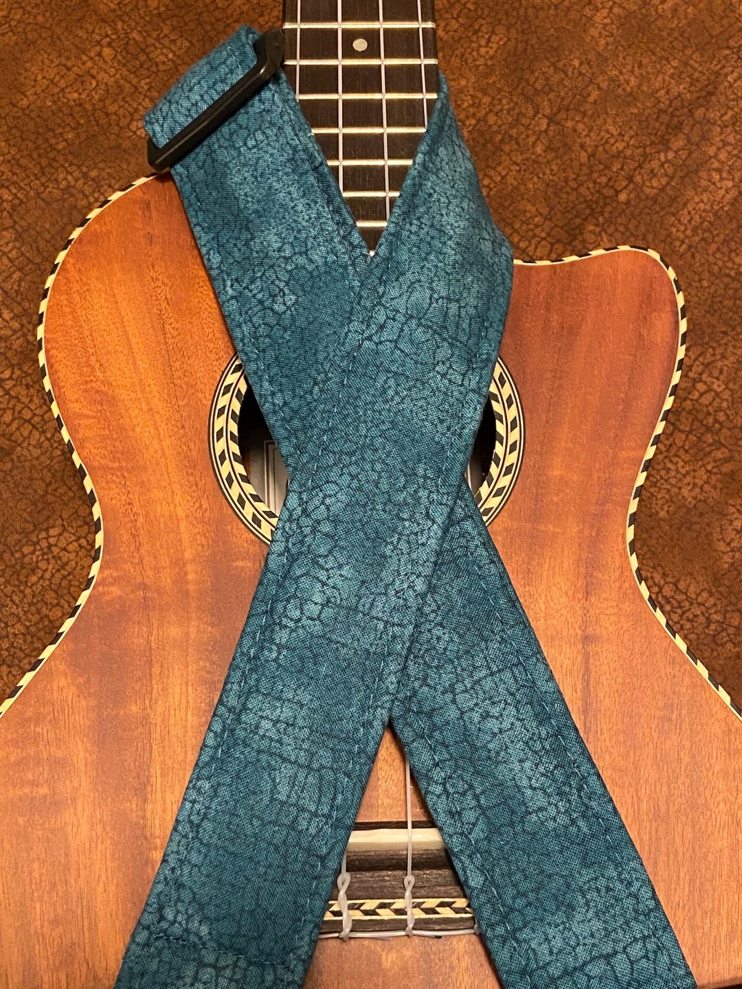 Turquoise Crackle Quilted Ukulele Strap: Handmade Vegan Leather Uke ...