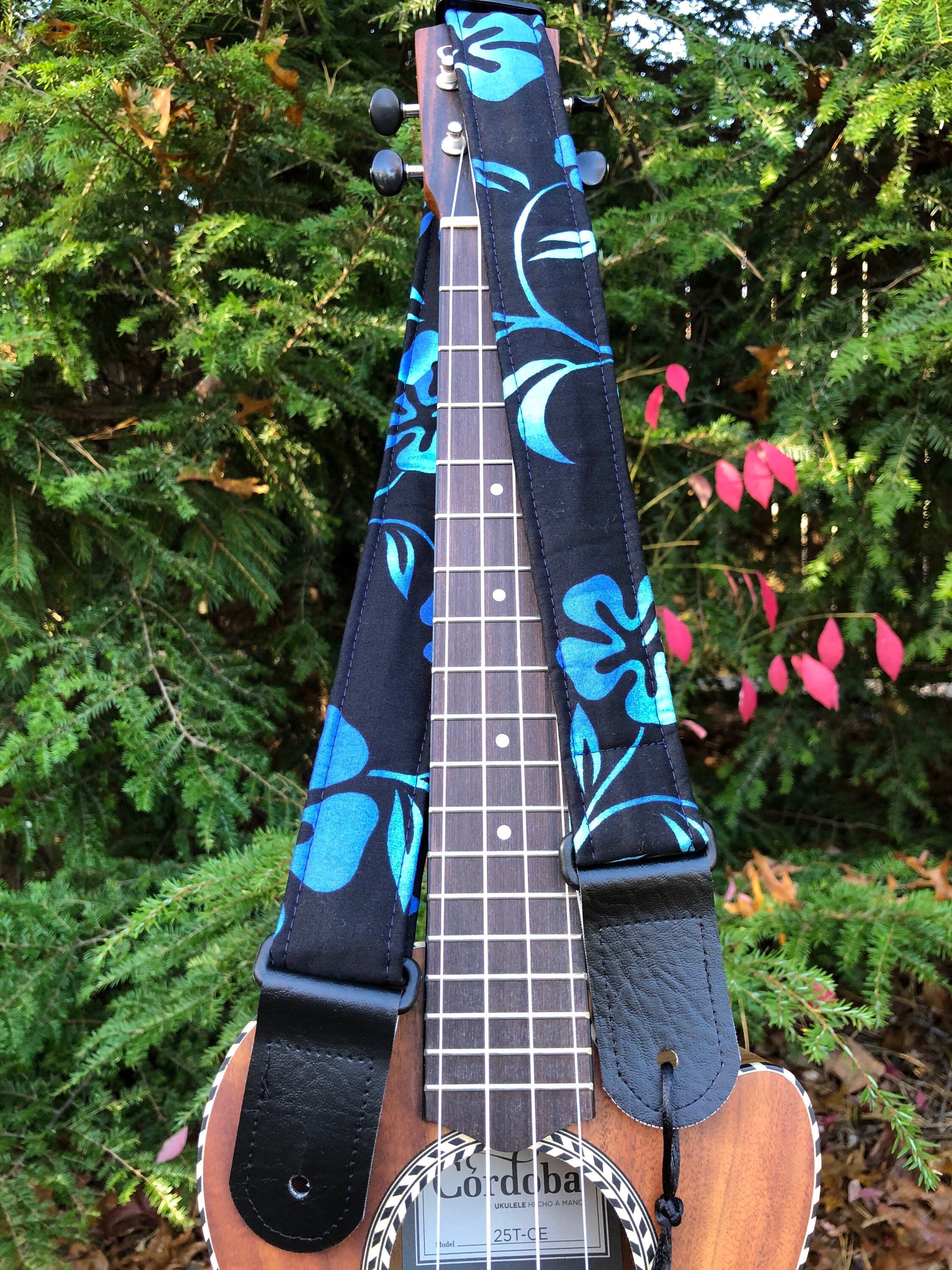 Hibiscus Blue on Black Ukulele Strap Ukulele Ukelele Strap | Etsy