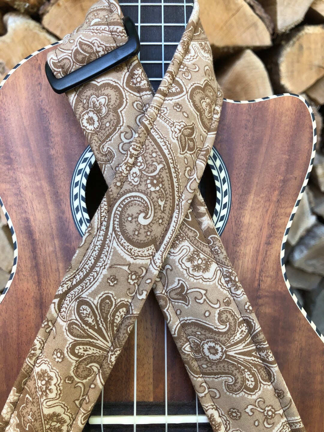 LAST ONE Brown Paisley Vintage Fabric Ukulele Strap Ukulele Ukelele ...