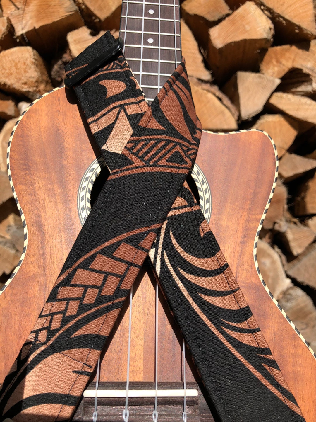 Hawaiian Brown, Red, Black, Green, or Blue Tapa Ukulele Strap Ukelele ...