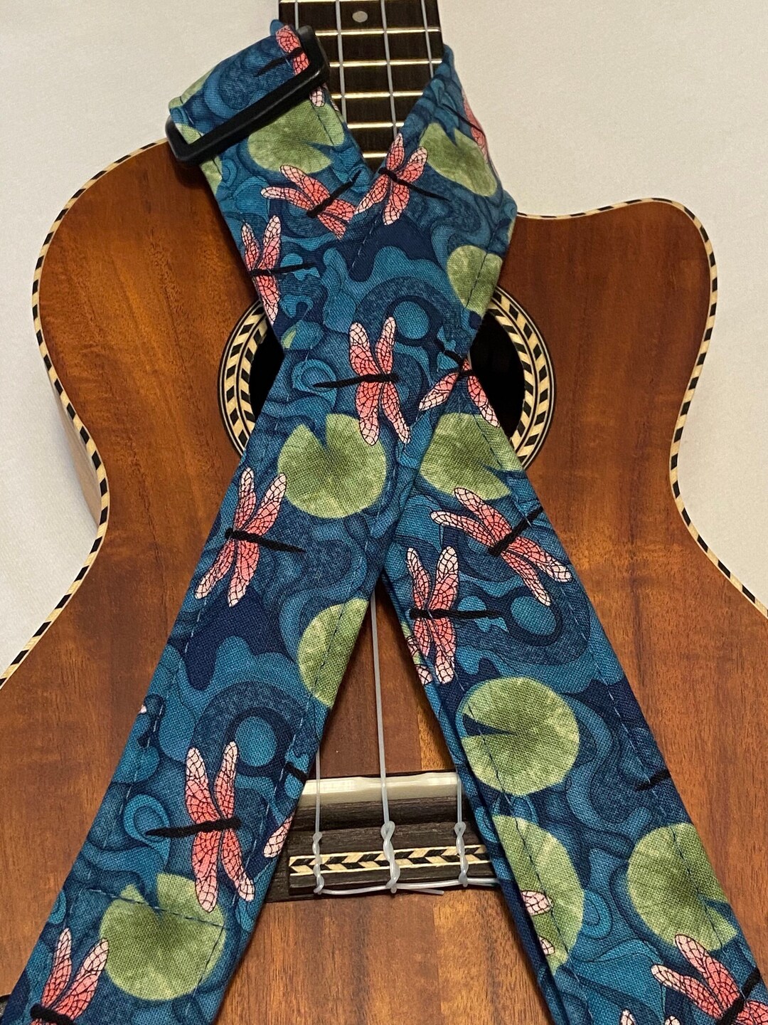Lillies & Dragonflies Quilted Ukulele Strap: Handmade Quilted Vegan Uke ...
