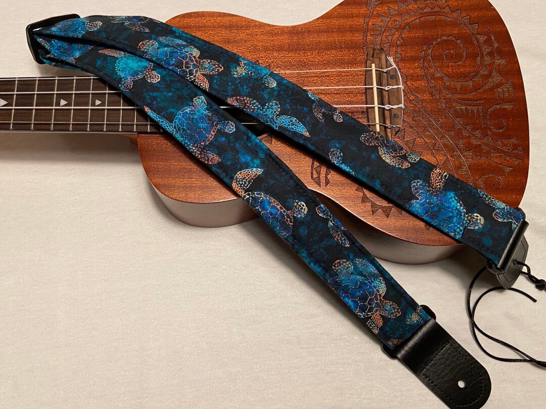 Blue Sea Turtle Quilted Ukulele Strap: Handmade Cotton Uke Accessory - Etsy