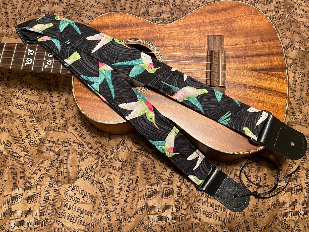 Hummingbird on Black Ukulele Strap Ukulele Ukelele Strap Ukelele ...