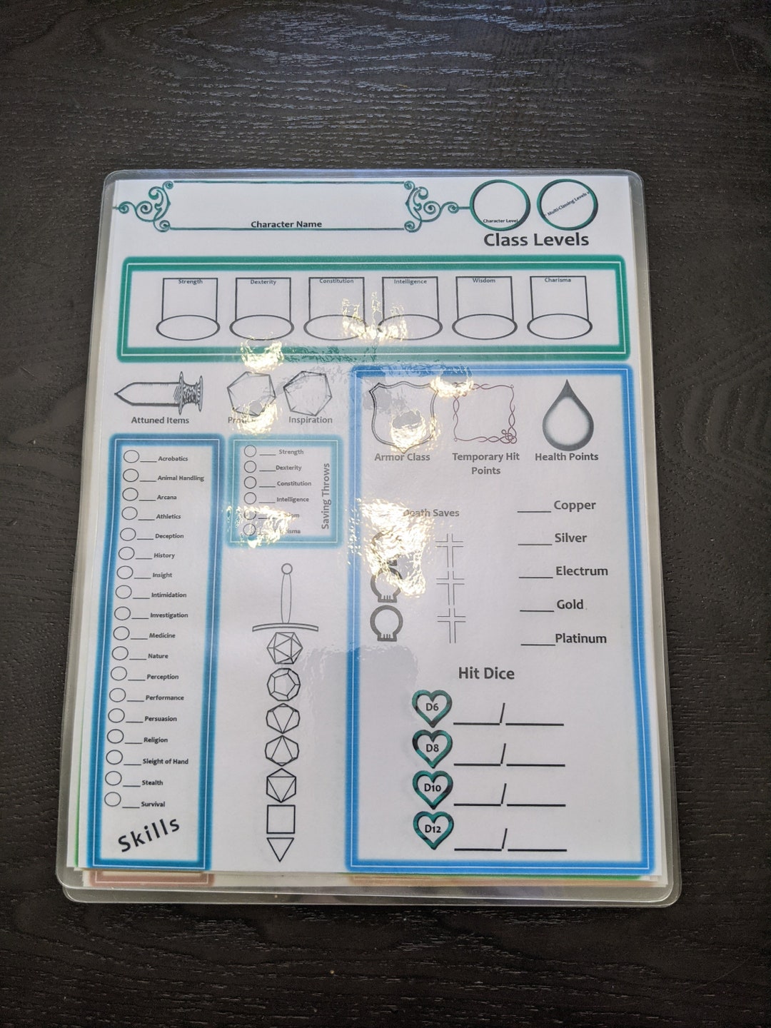 DIGITAL D&D Character Sheets Aqua Coloured , Dungeons and Dragons Gift ...