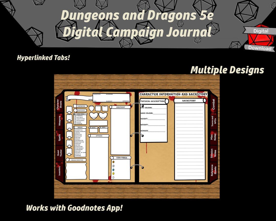 Dungeons and Dragons Digital Journal Goodnotes Blood, Dnd Digital ...