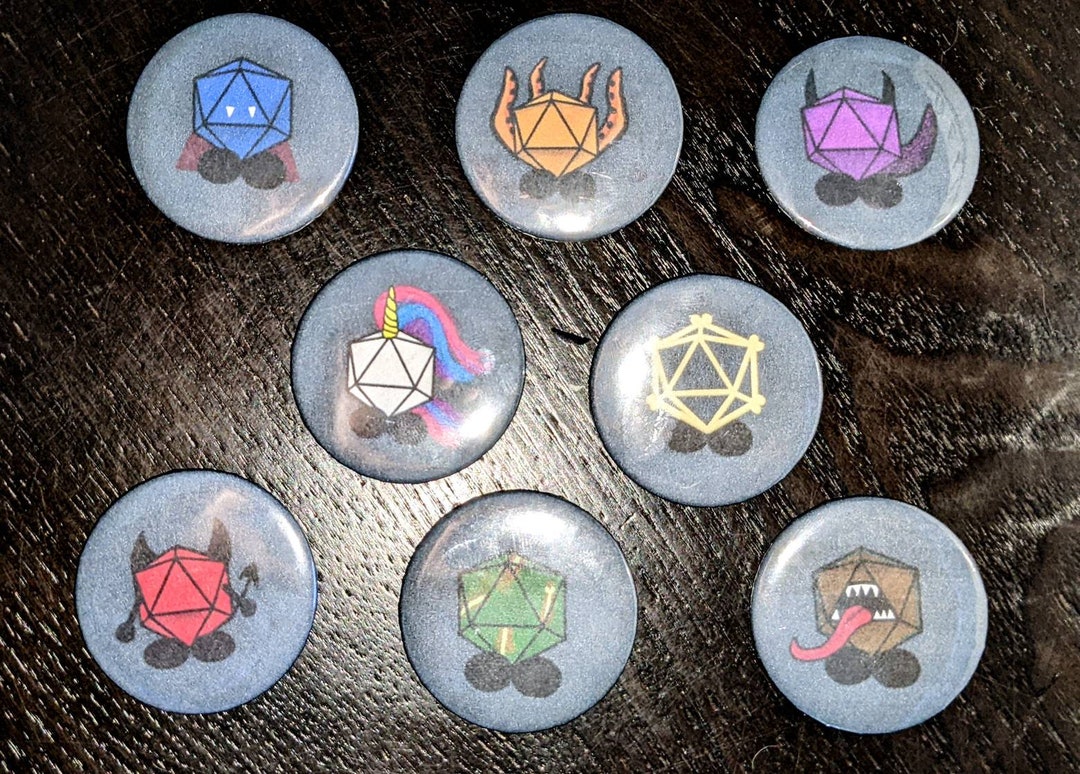 D&D Dice Monster Pin Buttons, Dungeons and Dragons, DND Pin Badges, DND ...