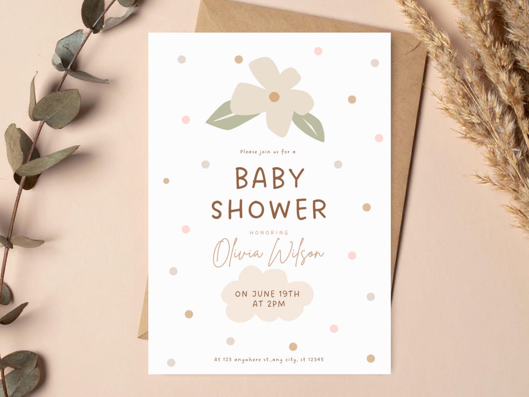Spotty Flower Baby Shower Invitation Template | Editable Spotty Design ...