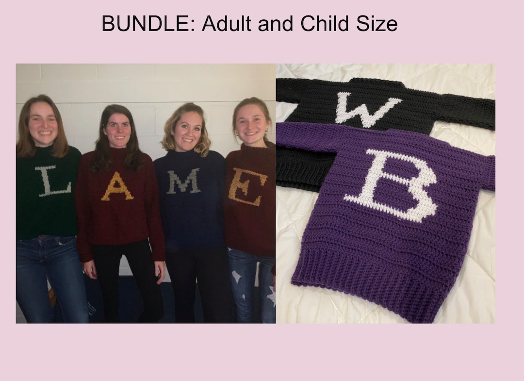 PATTERN BUNDLE- Child and Adult Sweater With Letter - Etsy