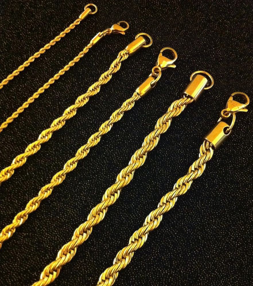 18K Gold Plated Stainless Steel Thin Rope Chain (2mm / 3mm / 4mm) (16 ...