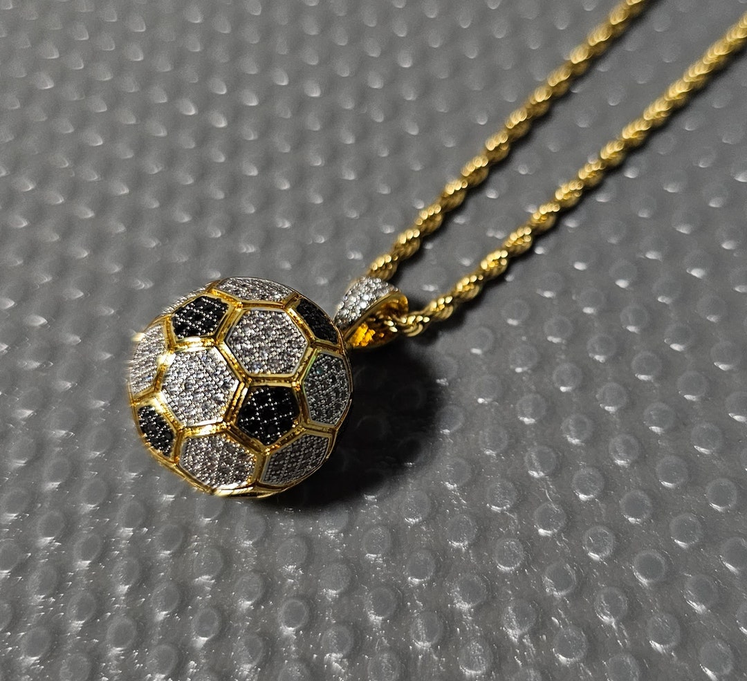 Micropave CZ Diamond 18K Gold Plated Soccer Football Pendant With 24 ...