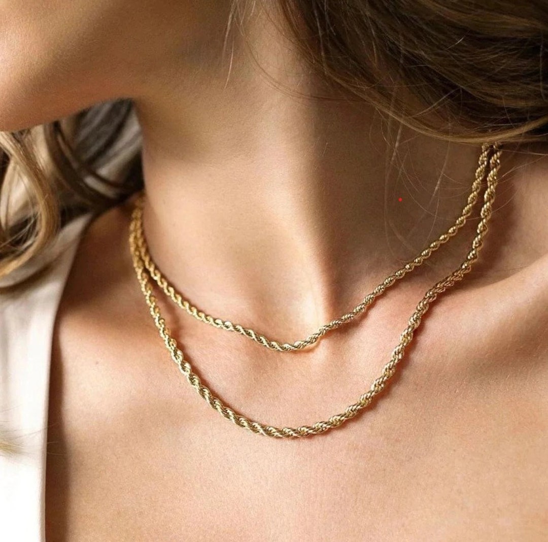 18K Gold Plated Stainless Steel Thin Rope Chain (2mm / 3mm / 4mm) (16 ...