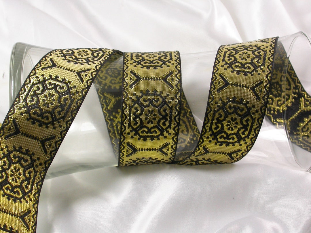 1.1/2 38mm Black & Gold Metallic Jacquard Ribbon X 1 - Etsy