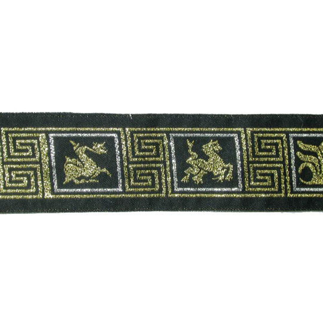 1.3/8 35mm Greek Key Crest Jacquard Ribbon in Black / Gold or Ivory ...