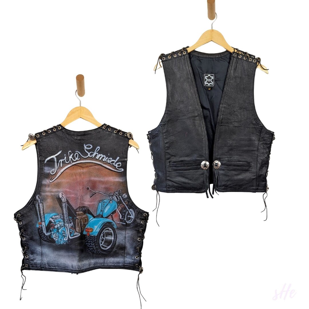 Vintage Leather Vest With Airbrush M : Biker Jacket RARITY - Etsy
