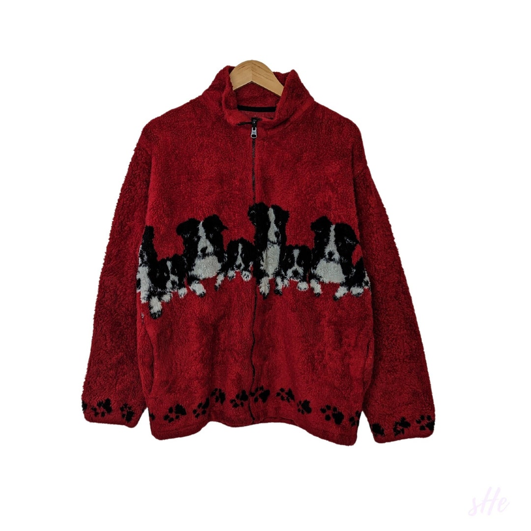 Women's Vintage 90s Fleece Jacket L Full Zipper Dog Prints - Etsy