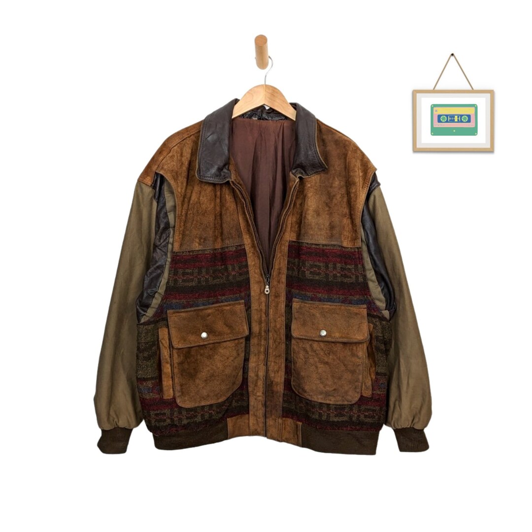 80s Crazy Leather Jacket XXL Men's Aztecs Navajo Suede Bomber Jacket - Etsy