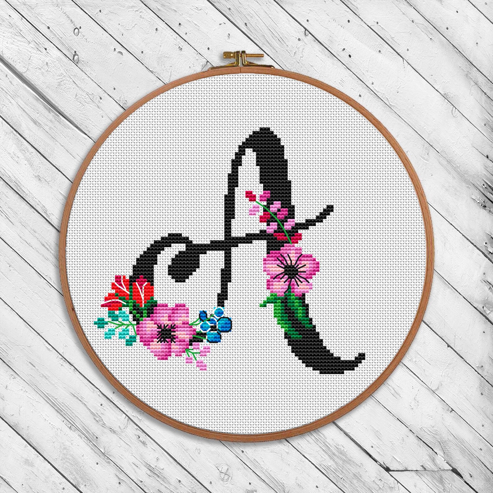 Cross Stitch Pattern the Letter A of Black Floral Monogram - Etsy