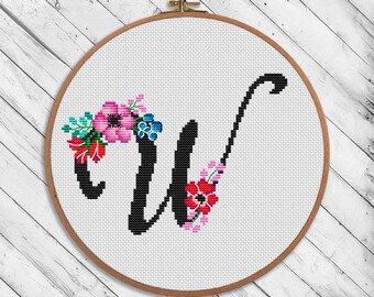 Letter Y of Black Floral Monogram Cross Stitch Pattern | Etsy